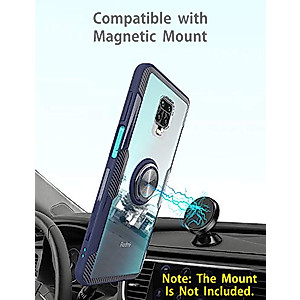 QSEEL for Xiaomi (Redmi Note 9S /Redmi Note 9 Pro/Redmi Note 9 Pro Max) Clear Ring Armor Case, Shockproof Cover Defender Combined with Soft TPU Rim, Crystal Acrylic Panel and Built-in Holder (Blue)