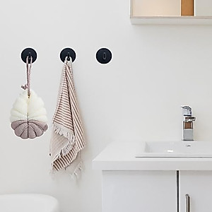 Yukrilt Black Adhesive Hooks - 8 Pack 15lb(Max) Sticky Wall Hooks for Hanging, Waterproof Rustproof Removable Stainless Steel Towel Hooks, Bathroom Kitchen Shower Heavy Duty Self Adhesive Hooks