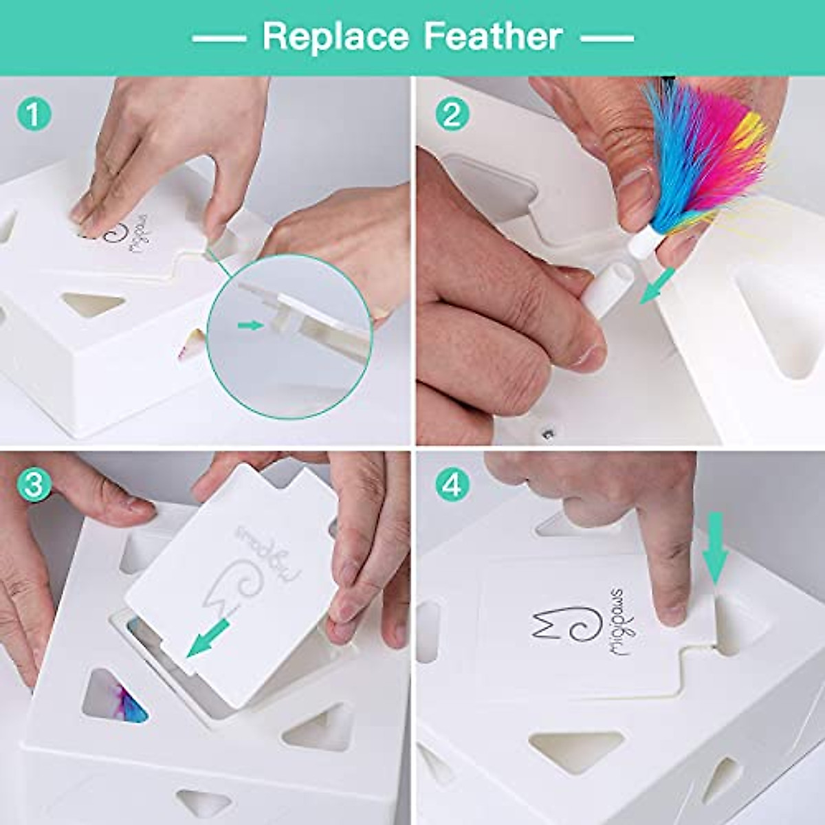 Migipaws Upgrade Rainbow Feather Replacement for Cat Magic Box, 6pcs Rainbow Feather + 2pcs Free Mylar Refills