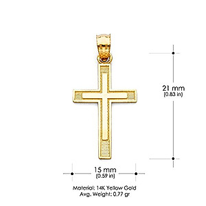 14K Yellow Gold Cross Charm Pendant with 0.9mm Wheat Chain Necklace - 24"