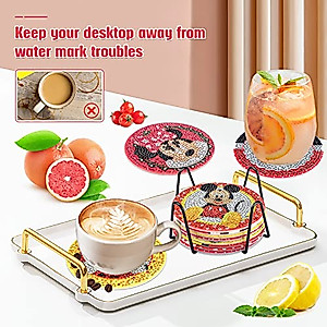 CEOVR 8 Pcs DIY Diamond Painting Coasters for Drinks with Holder, Cute Cartoon Mouse Diamond Art Coasters Set Housewarming Gift for Friends Men Women Birthday Home Living Room Kitchen Bar Decorations