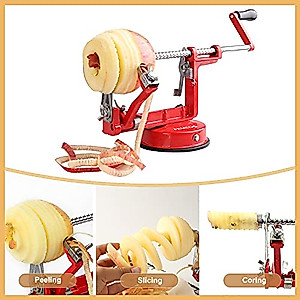 Apple Peeler Slicer Corer with Stainless Steel Blades and Powerful Suction Base for Apples Pears Potatoes(Red)