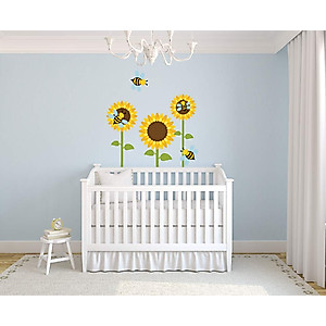 Bumblebee Bee Bees Sunflowers Animal Decors Wall Sticker Art Design Decal for Girls Boys Kids Room Bedroom Nursery Kindergarten House Fun Home Decor Stickers Wall Art Vinyl Decoration (20x12 inch)