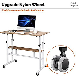 AIZ Mobile Standing Desk, Adjustable Computer Desk with Rolling Wheels, Home Office Double-layer Computer Workstation,Portable Laptop Table for Standing or Sitting,Adults or Children,Oak,39.4" x 23.6"