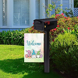 Surfapans Welcome Gnome Easter Garden Flag 12x18 Inch Double Sided Outside Burlap Easter Egg Spring Small Outdoor Yard Flags Porch Home Holiday Decoration