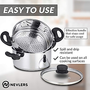 Nevlers Stainless Steel 3 Quart Steamer Pot with 2 Quart Steamer Insert plus Vented Lid - 3 Piece Set - Safe and Durable - Great Addition to Every Kitchen