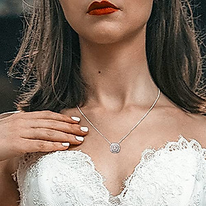 1/2 Carat Diamond Necklaces for Women | Round Cut Natural Diamond Cushion Halo Pendant | Sterling Silver Necklace | Fine Jewelry for Her | Gift Box Included