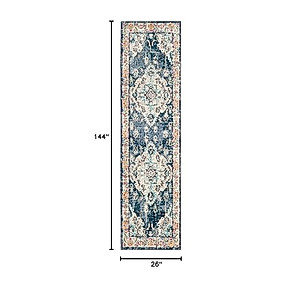 SAFAVIEH Monaco Collection Runner Rug - 2'2" x 12', Navy & Light Blue, Boho Chic Medallion Distressed Design, Non-Shedding & Easy Care, Ideal for High Traffic Areas in Living Room, Bedroom (MNC243N)