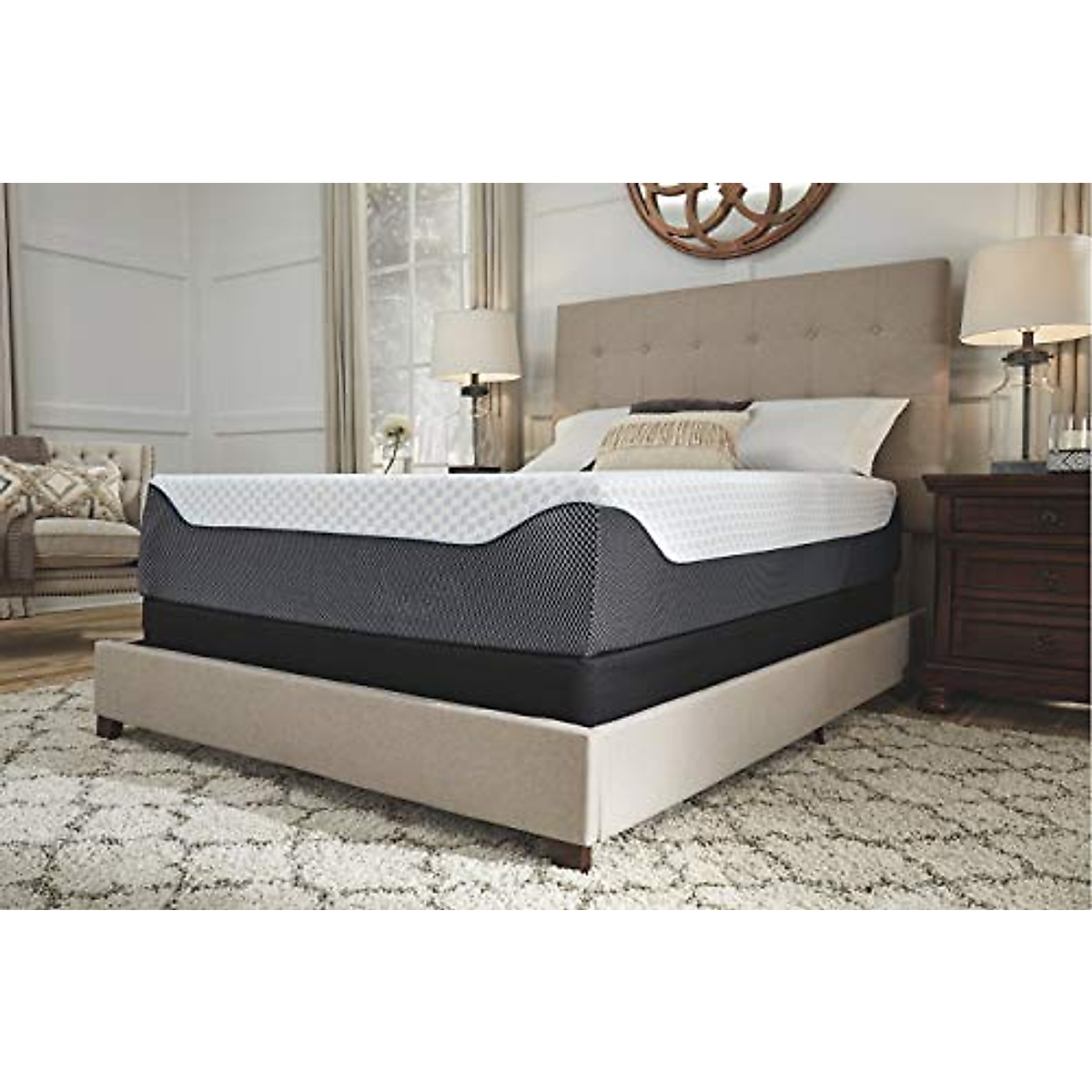 Signature Design by Ashley 14 Inch Elite Plush Mattress, Green Tea & Charcoal Infused Gel Memory Foam, Queen