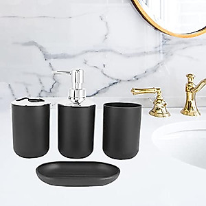 Gazechimp Plastic Bathroom Accessories Set Toothbrush Holder Soap Dispenser Soap Dish Countertop Decor for Dormitory, Black