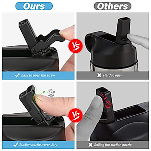 EIPOSAU Straw Lid for Hydro Flask Wide Mouth 12 18 20 32 40 64oz, Lids with Straw Fit for Hydro Flask Sports Water Bottles with Dust Cover, Flexible Handle Replacement Lid Straws Cap Top Accessories