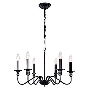 Black Chandelier, TMMAYSUN 6-Light Farmhouse Candle Hanging Light Fixture, Adjustable Height Rustic Chandeliers Pendant Lights Matte Black Chandelier for Dining Room Living Room Bedroom Kitchen Island