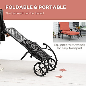 Outsunny Aluminum Adjustable Chaise Lounge Chair, Folding 4-Position Patio Recliner, Wheels, Armrests, Side Table, Cushion for Poolside, Backyard, Deck, Porch Garden, Red