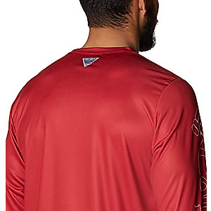 Columbia Men's Terminal Tackle PFG Running Line Long Sleeve, Red Spark/White Bass, Small
