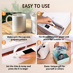 HTVRONT Auto Tumbler Heat Press Machine - Mug Heat Press Heat Up Fast & Even, Professional Tumbler Press High-Security for 2.95"-3.18" Sublimation Tumblers, Cups, Glasses and Mugs, White
