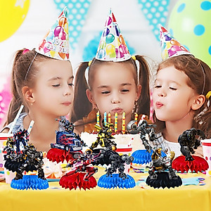 9PCS Cartoon Robot Honeycomb Centerpiece Birthday Party Supplies Theme Party Decorations for Kids Boys Table Topper Photo Props Room Decor