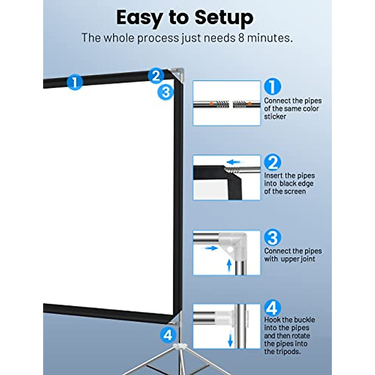 Projector Screen and Stand - Velcolt Outdoor Projector Screen 100 inch, 16:9 4K HD Foldable Portable Outdoor Movie Screen Pull Down with Carry Bag for Indoor Outdoor Camping Backyard Home Theater