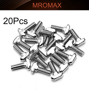 MroMax M8-1.25x25mm T Slot Bolts Carbon Steel Drop-in Stud Sliding Screw Bolt Metric Hammer Head Bolt for European Standard 45 Series Aluminum Extrusions Silver 20Pcs