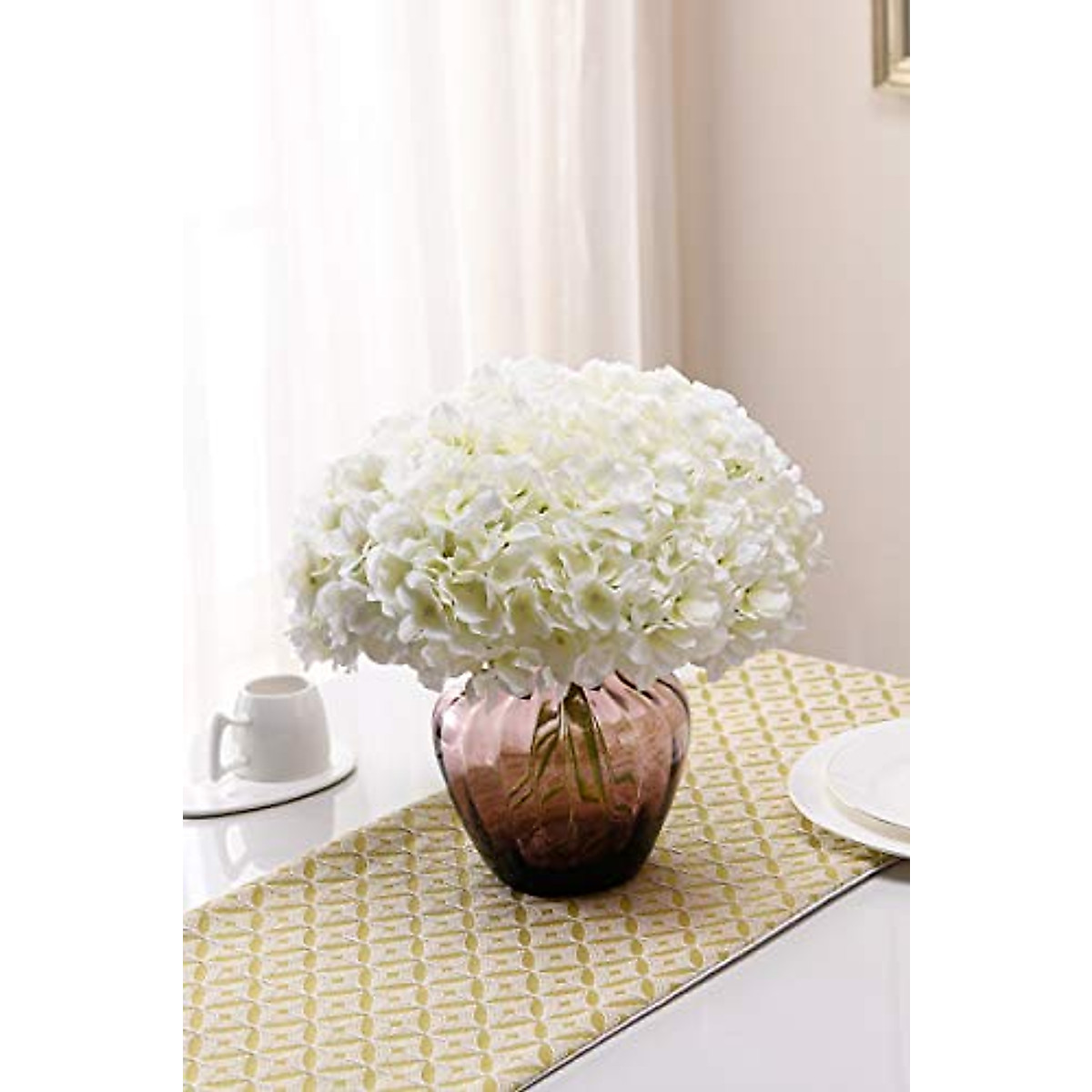 AVIVIHO White Hydrangea Silk Flowers Heads Pack of 10 Ivory White Full Hydrangea Flowers Artificial with Stems for Wedding Home Party Shop Baby Shower Decor