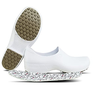 Sticky Nursing Shoes Women - Chefs - Kitchen - Nurses - Clogs for Work - Waterproof Non Slip (White, 8.5)