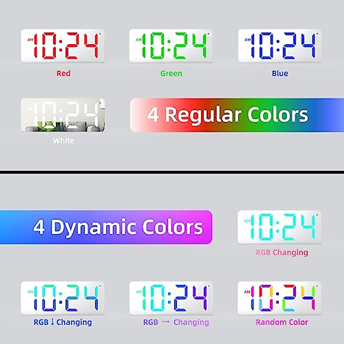 XUANZIT Wall Clock - LED Digital Wall Clock with Dynamic RGB Display, Mirror Surface, Big Digits, Auto-Dimming, Small Silent Wall Clock for Living Room, Bedroom, Farmhouse, Kitchen, Office