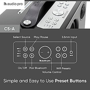 Audio Pro Addon C5A Smart Speaker | Alexa Built-in, Smart Home Speaker | Multiroom, High Fidelity, Compact, Wireless Bluetooth Speaker | Also Good for Outdoor, Home, Camping, Travel, Beach | White