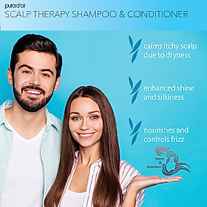 PURA D'OR Scalp Therapy Shampoo & Conditioner Set (16oz x 2) Dry, Itchy Scalp-Hydrates & Nourishes Hair w/Tea Tree, Peppermint, Argan Oil & Biotin, All Hair Type, 3 in 1, Men Women (Packaging Varies)