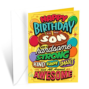 Prime Greetings Birthday Card For Son, Made in America, Eco-Friendly, Thick Card Stock with Premium Envelope 5in x 7.75in, Packaged in Protective Mailer