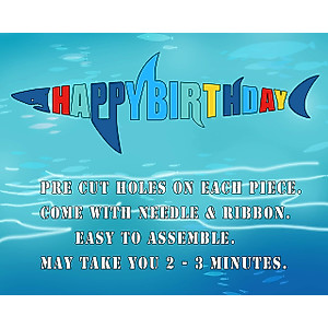Shark Birthday Banner, Shark Shape Happy Bday Sign, Ocean Beach Under The Sea Theme Party Decoration