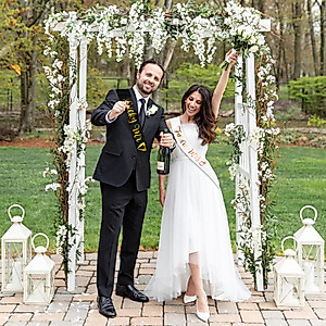 Lucky Mr & Future Mrs - Groom to Be Sash and Bride to Be Sash Set, Funny Black Bachelor & White Bachelorette Sashes for Bridal Shower Wedding Party Decorations Engagement Gifts (Gold + Rose Gold)