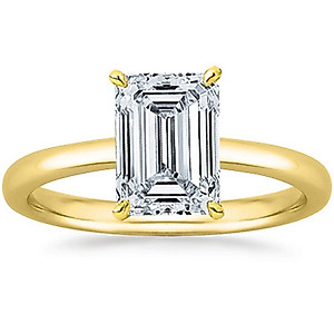 Houston Diamond District - 14K Yellow Gold 1 Carat Lab Grown Solitaire Emerald Cut IGI CERTIFIED Diamond Engagement Ring (1 Carat,G-H Color VS1-VS2 Clarity), Size: 6.5