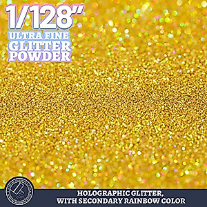 Holographic Ultra Fine Glitter, 180G/6.35OZ Resin Glitter Powder Sequins Flakes, 1/128" Metallic Iridescent Glitter for Resin Tumblers Art Crafts, Hair Face Body Nail Glitter, LEOBRO Gold Glitter