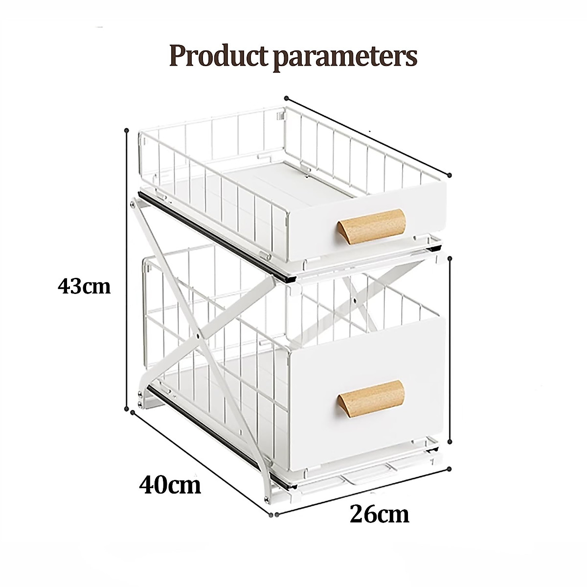 LONONE Under Sink Shelf Rack Metal Under Sink Organizers and Storage 2 Tier Sliding Cabinet Organizer Pull Out Shelves Under Kitchen Sink,White