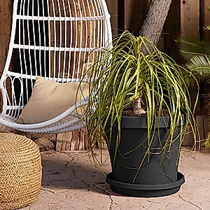 Bloem Terra Pot Round Drain Saucer: 20" - Black - Tray for Planters 15-20", Matte Finish, Durable Resin, Ribbed Bottom, for Indoor and Outdoor Use, Gardening, Planter Not Included