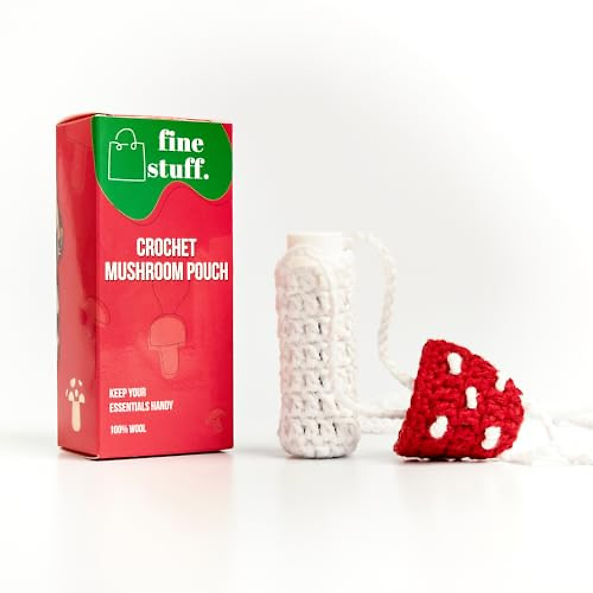 Crochet Mushroom Pouch, Handmade Mushroom Pouch Chapstick Holder – Festival Pouch Necklace – Crochet Handmade Case Pendant, Lanyard for Lip Balm (Red)