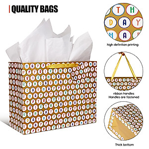 Giiffu 16.5" Extra Large Gift Bags for Birthday Party with Card and Tissue Paper (Pack of 2, Happy Birthday)