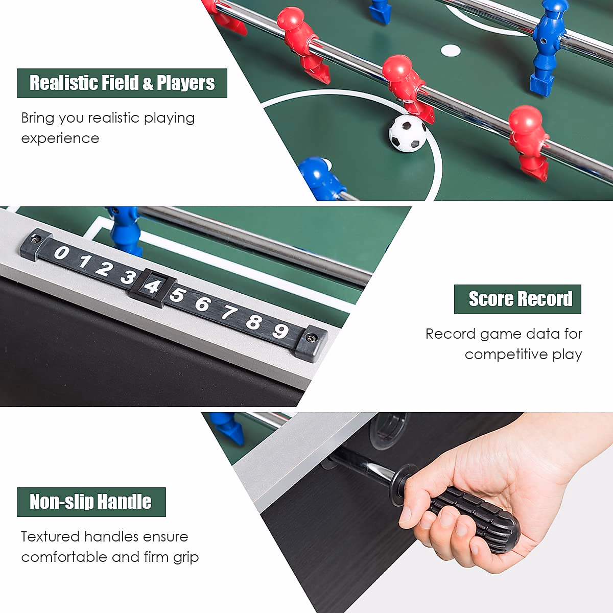 Goplus 48'' Foosball Table, Wooden Soccer Games Table w/ 2 Footballs, Score Keepers, Indoor Home, Game Room, Arcade Competition Sized Football Table for Adult Kids Youth (Black)