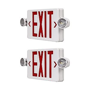 CMMZY Red Exit Sign with Emergency Light, Two Adjustable Head,Exit Sign with Battery Backup,US Standards,UL Certified,Exit Sign Combo for Business,AC 120/277V,2 Pack