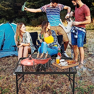 VINGLI Outdoor Grill Table, Picnic Folding Camping Table, 3 ft Portable Card Table Adjustable Height, Lightweight Aluminum Grill Tables for Outside, Beach, Garden, Patio, Party, Indoor, Black