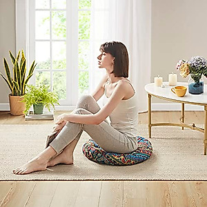 Codi Meditation Floor Pillow, Boho Pillows Seating for Adults & Kids, Large Round Cushion for Yoga Living Room Tatami Sitting, Memory Foam Added, 22x22 Inch, Multi Blaidiere