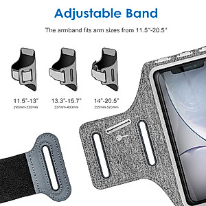 JETech Phone Armband Holder with Key Holder and Card Slot for Phone Upto 6.2 inch, iPhone 14 Pro/14/13 Pro/13/12/11/XR/XS/X/8, Galaxy S23/S22, Pixel 7a/6a, Water Resistant, Adjustable Band, Grey
