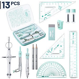 Mr. Pen- Geometry Set, 13 pcs, Compass for Geometry Compass, Geometry Kit Set with Shatterproof Storage Box, Math Compass, Geometry Set for School, Compass Math, Protractor and Compass Set