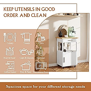 JY QAQA 22" Kitchen Island on Wheels with Storage Cabinet Kitchen Cart Cabinet with Shelves, Cart Handle for Towel Rack or Free Mobility, Portable Islands for Kitchen,White