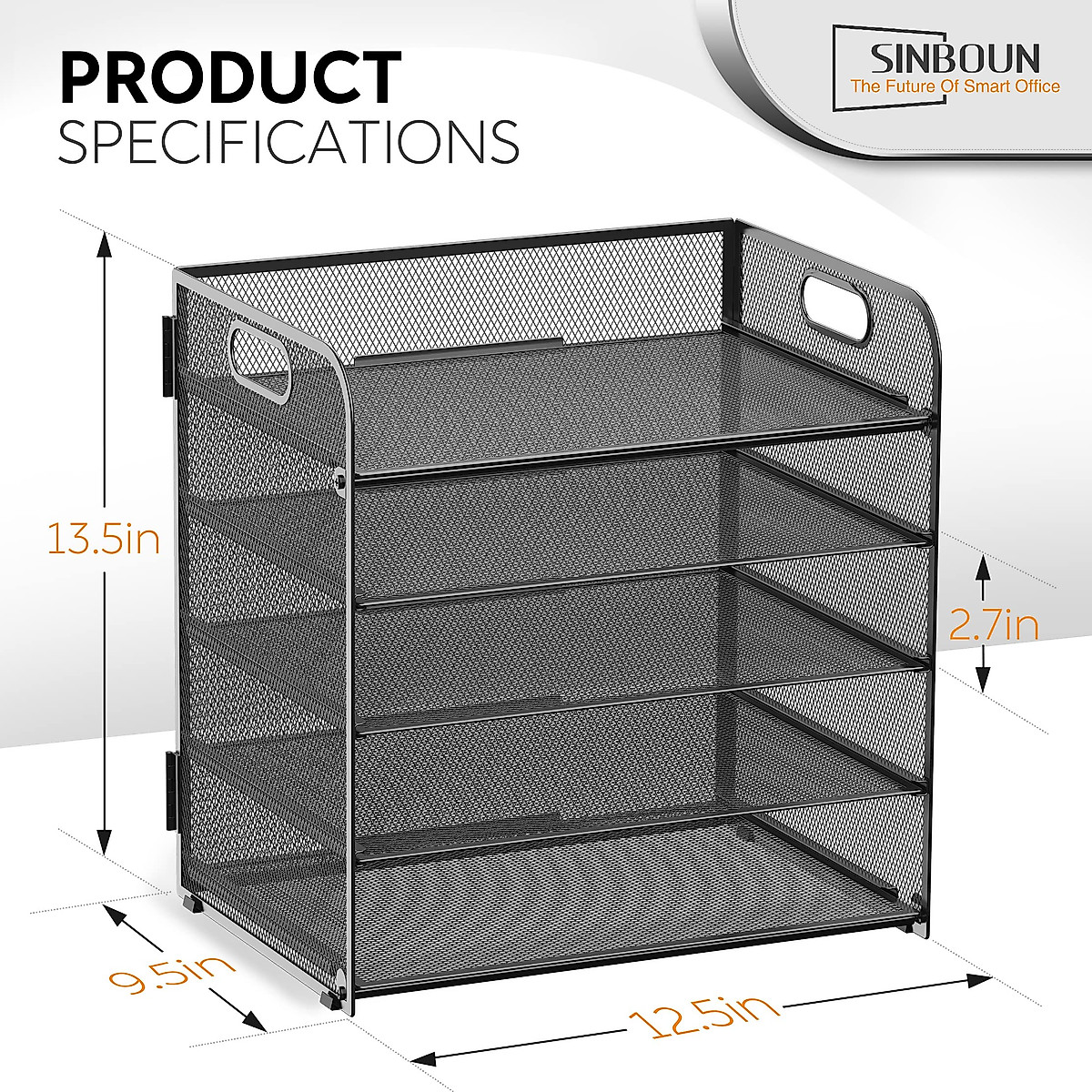 Sinboun Letter Tray Paper Organizer 5-Tier Mesh Desk File Organizer Paper Sorter Holder with Handle, Metal Desktop Document Shelf Tray for Letter/A4 Office Organization - Black