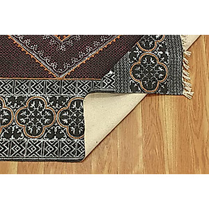 Casavani Hand Block Printed Cotton Carpet Geometric Brown Area Dhurrie Best Uses For Home/Office 5x8 Feet Rugs for Bedroom,Living Room,Kids Room,Hallway Enterway,Kitchen 8x11 Feet