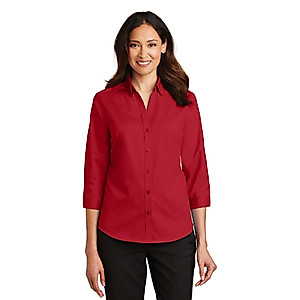 Port Authority Ladies 3/4-Sleeve SuperPro Twill Shirt Rich Red