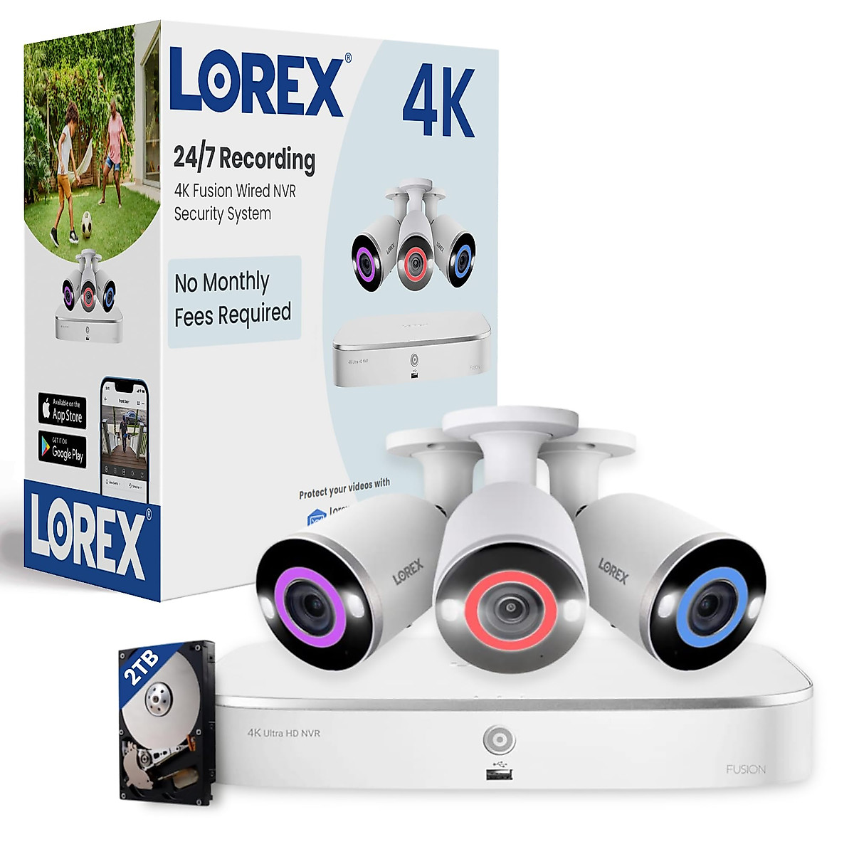 Lorex Fusion 4K Security Camera System w/ 2TB NVR – 16 Channel PoE Wired Home Security w/ 3 Bullet IP Cameras – Smart Security Lighting & Motion Detection, Active Deterrence, Color Night Vision