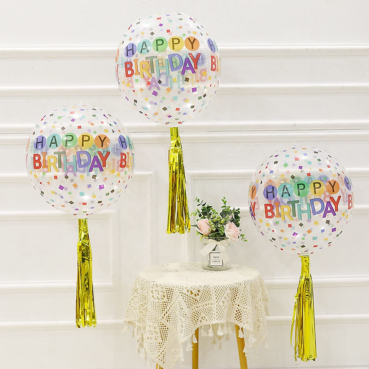 GLASNES 4 Pieces Large Happy Birthday 4D Balloons 22 Inches for Birthday Party Baby Shower Decor Supplies
