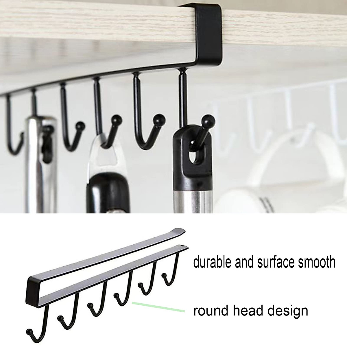 UEUORF 3PCS 6 Hook Under Cabinet Mug Hanger, Mug Hook Hanger Under Shelf,Cups Storage Rack Drilling Free Coffee Cups Holder Kitchen Belts Scarf Hanging Hooks Rack (White)