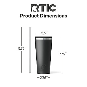 RTIC 20oz Everyday Tumbler Insulated Stainless Steel Portable Travel Coffee Cup with Straw, Spill-Resistant Lid, BPA-Free, Hot and Cold Drink, Ceramic Lining, Black